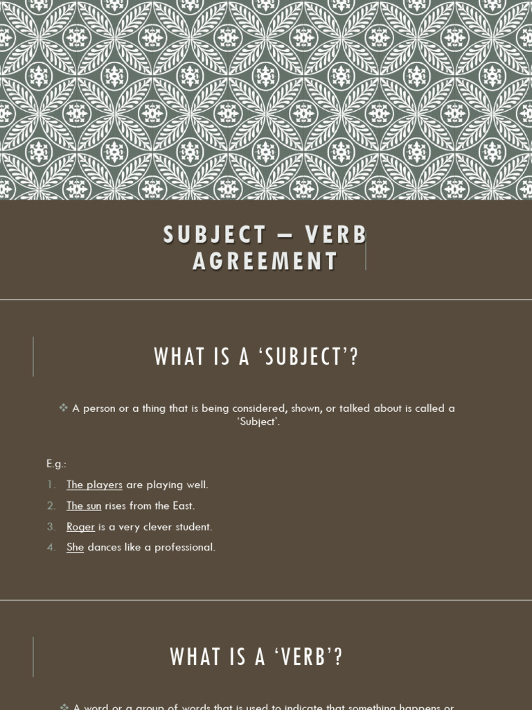 Subject – Verb Agreement | PDF | Subject (Grammar) | Verb