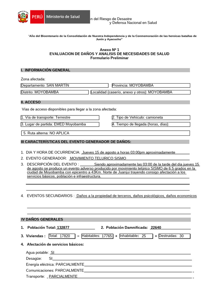 Ficha_EDAN 15 de agosto | PDF | Temblores