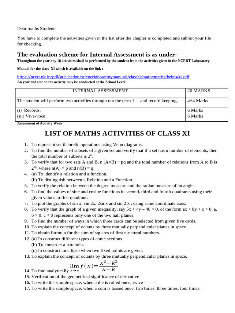 List of Activities XI - New | PDF | Functions And Mappings | Mathematical Concepts