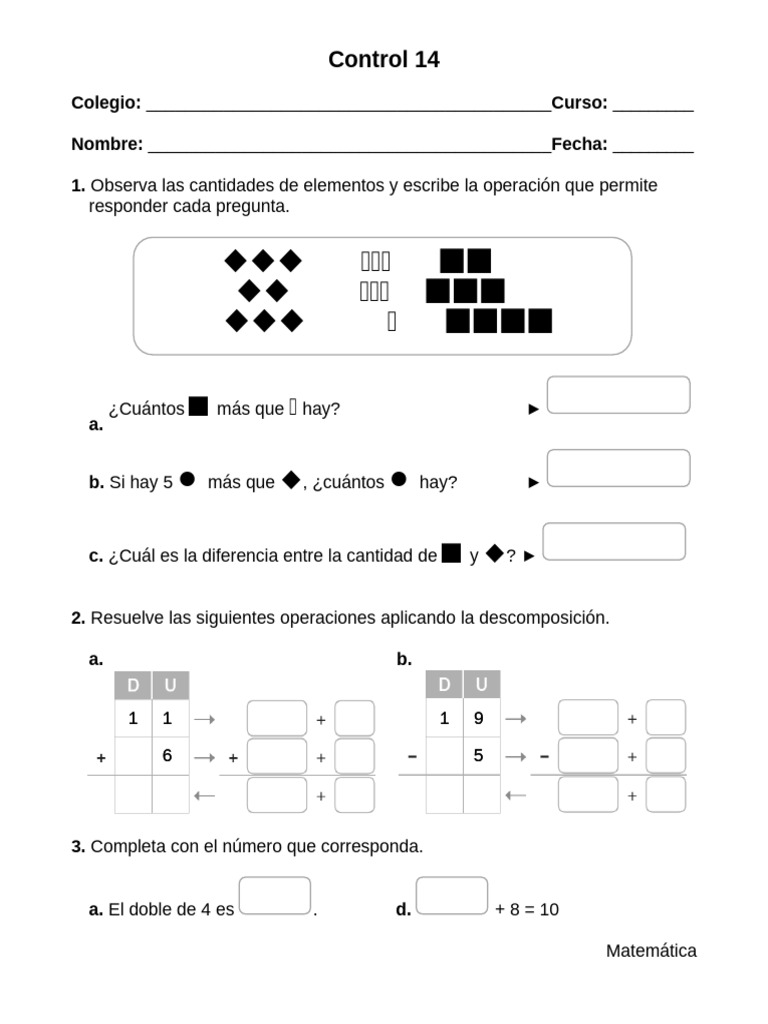 Mat1b U4 Control 14 | PDF | Matemáticas | Cognición