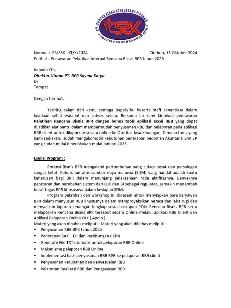 Penawaran RBB 2024 | PDF