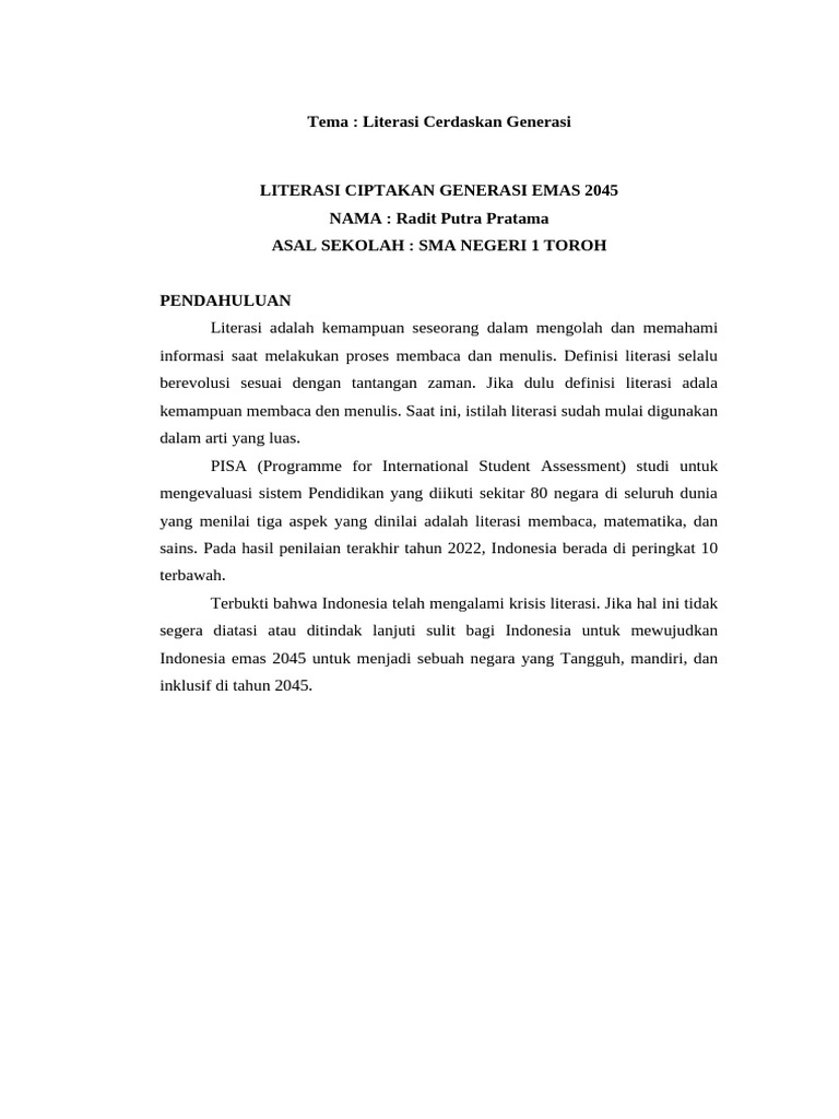 Template Esai Untuk Lomba Esai Nasional Siswa Sma SMK 2021 Fmipa Uii | PDF | Karier ...