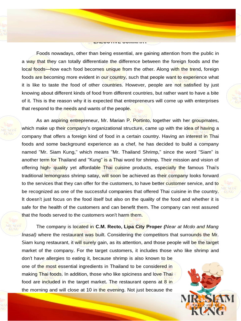EXECUTIVE SUMMARY | PDF | Thai Cuisine | Restaurants