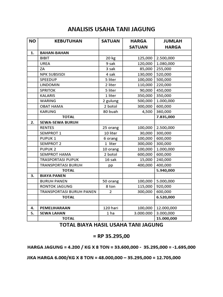 Analisis Usaha Tani Jagung | PDF