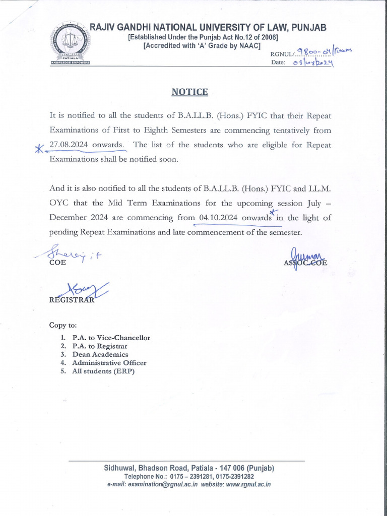 Notice For Students | PDF