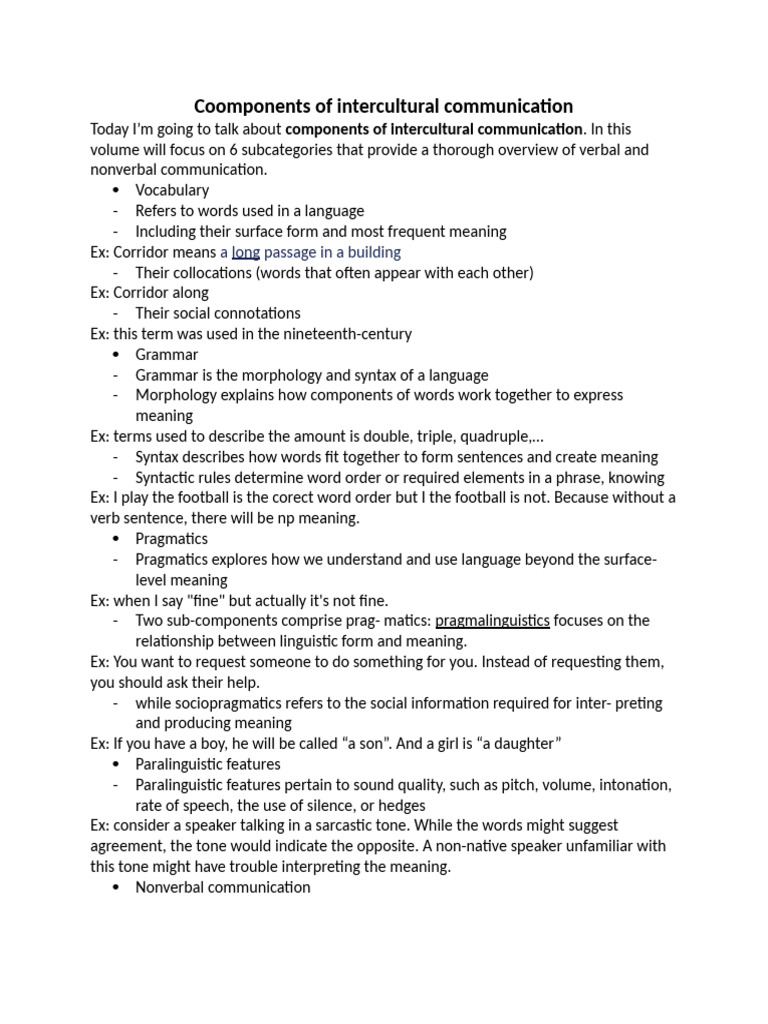Coomponents of Intercultural Communication | PDF | Nonverbal ...