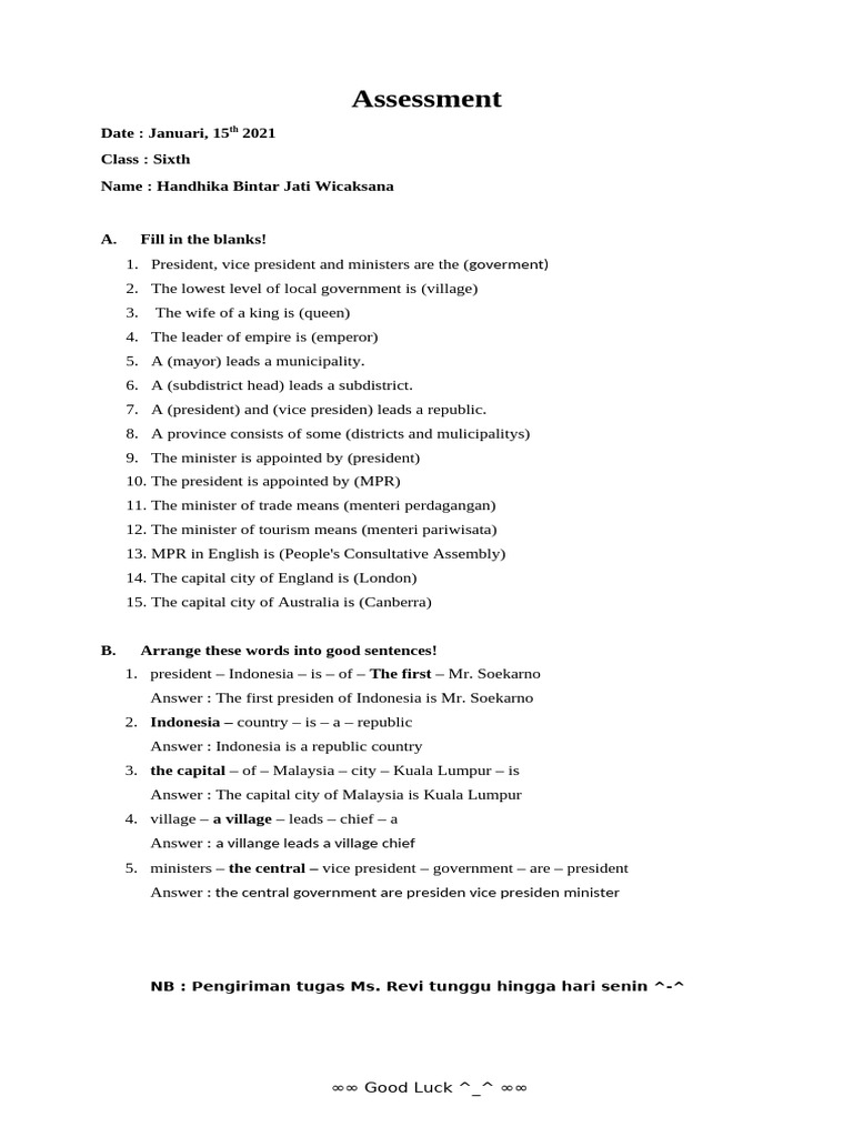 Assessment Tema Goverment Jan, 15th 2021 (Bintar) 2 | PDF | Travel