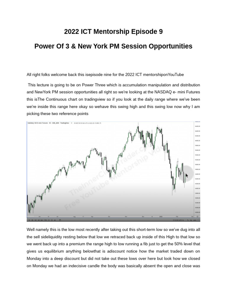 ICT Mentorship 2022: Episode 9 Summary | PDF | Stocks | Financial Markets