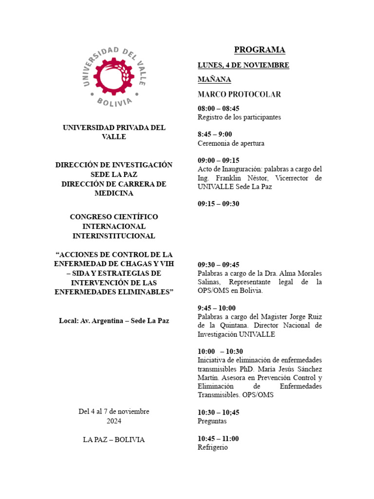 Programa-Congreso Internacional Control de Enfermedades Chagas y Vih-Sida | PDF | VIH | Ciencias ...