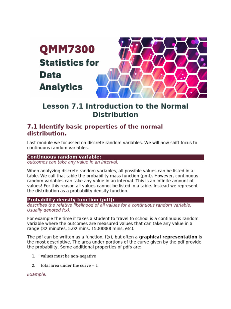 Lesson 7.1 Introduction To The Normal Distribution | PDF | Standard ...
