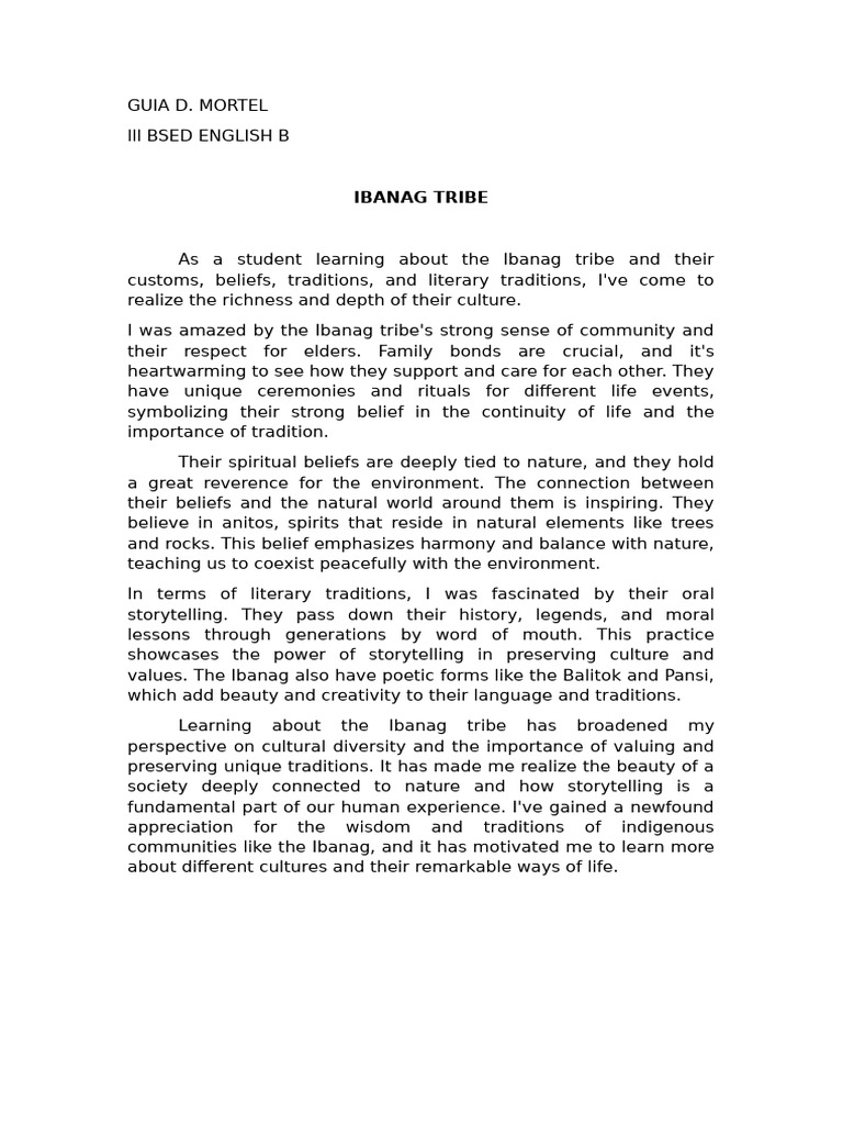 Ibanag Tribe - Refelection Paper | PDF | Social Science | Foreign Language Studies