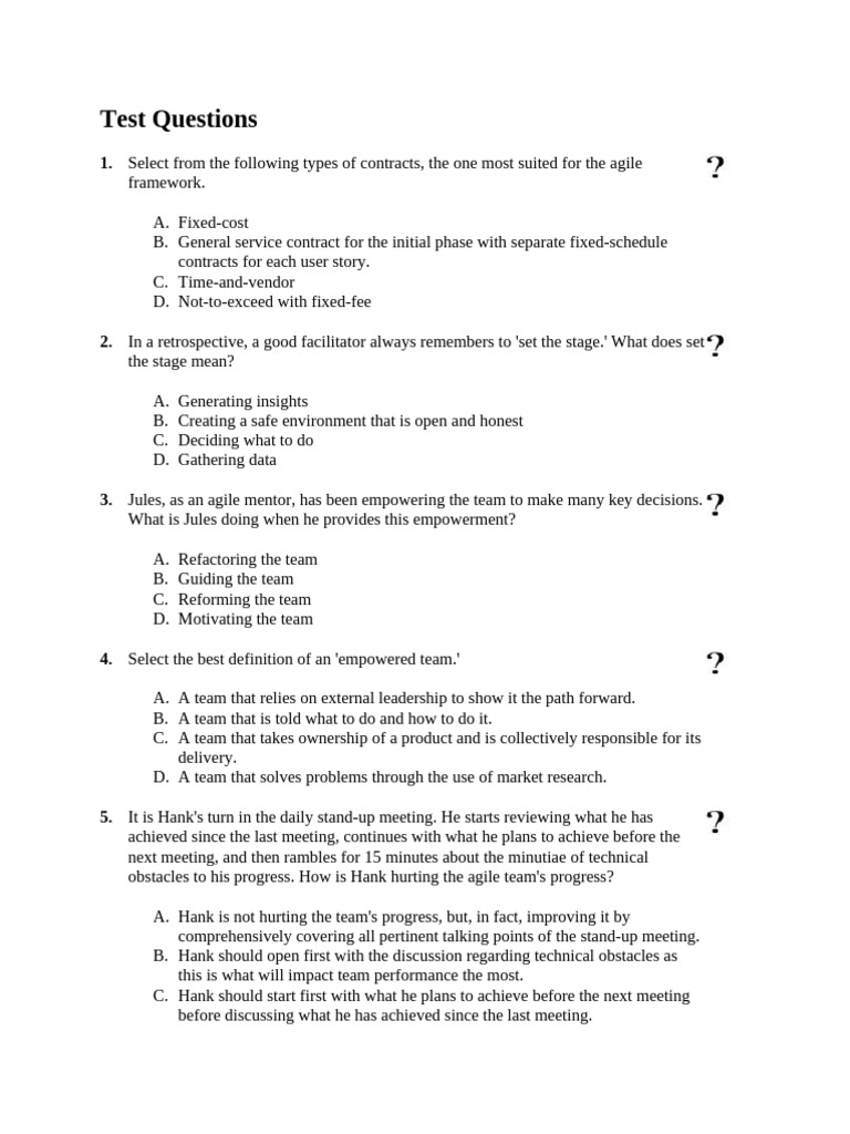 Agile Team Management Test Questions | PDF | Agile Software Development ...
