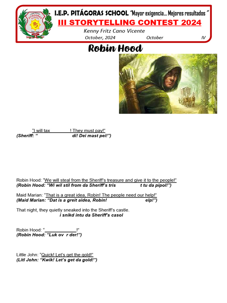 STORYTELLING - Robin Hood - 1ero | PDF | Robin Hood | English Legendary Characters