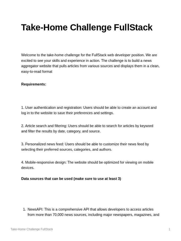 Take-Home Challenge FullStack | PDF | Websites | Information Technology