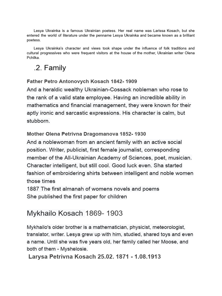 Lesya Ukrainka: Life and Legacy | PDF