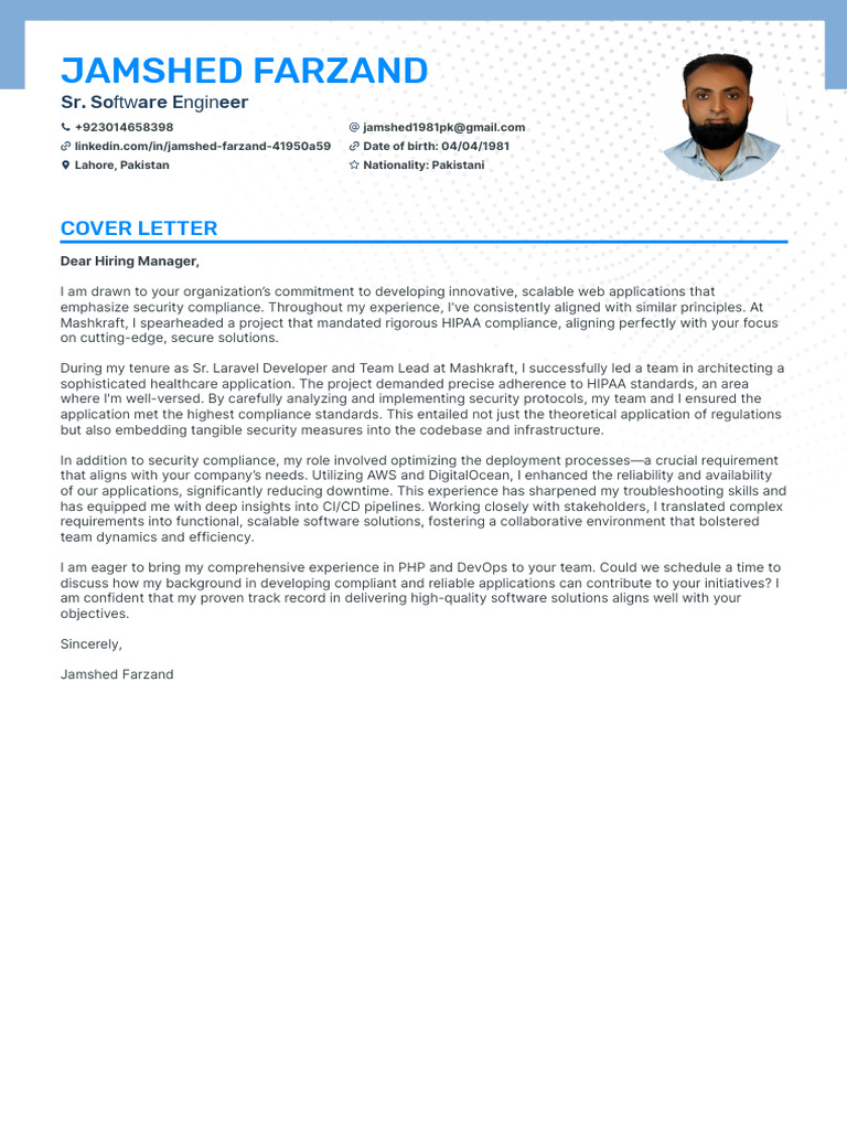 Jamshed Far Z and Cover Letter | PDF | Business | Computers