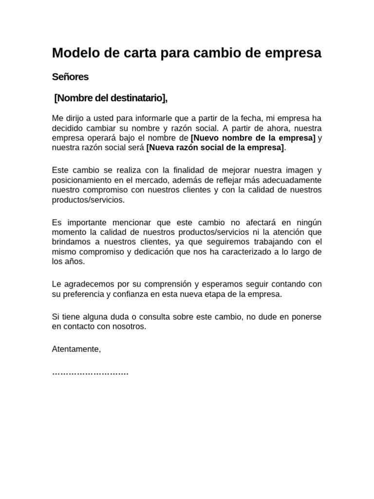 Modelo de Carta para Cambio de Empresa | PDF | Crecimiento personal y ...