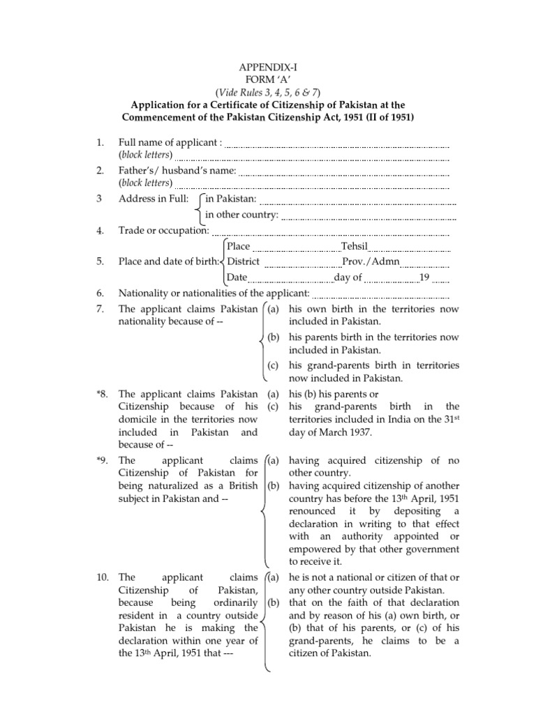 form_a | PDF | Citizenship | Nationality