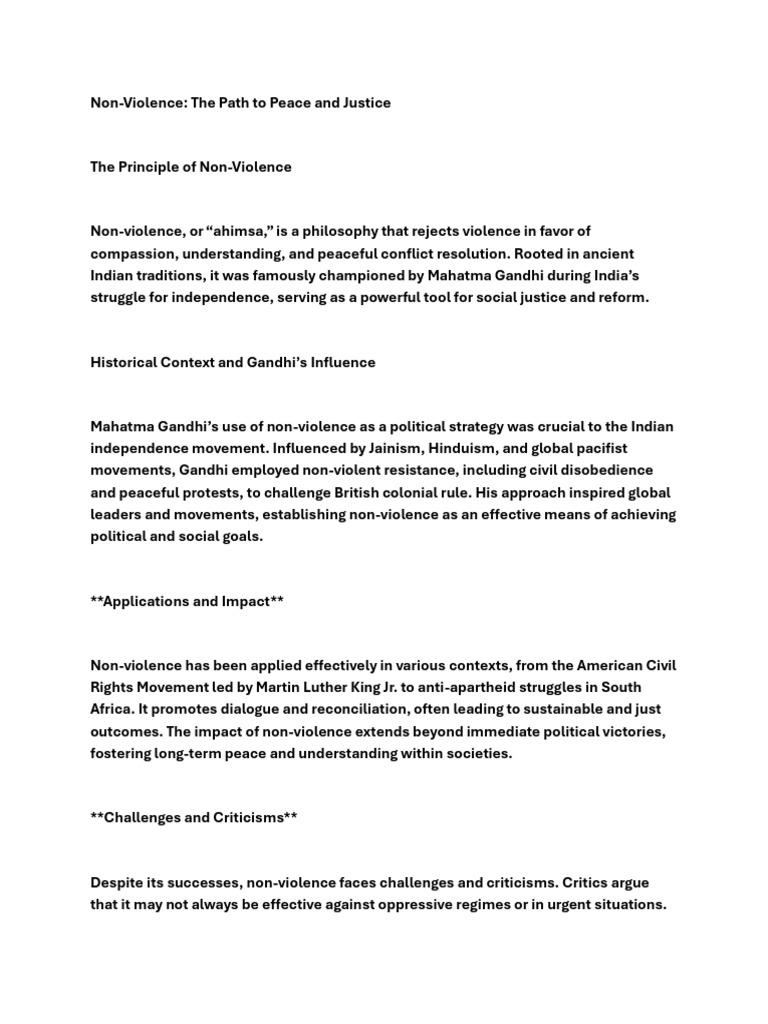 Non-Violence: A Path to Peace | PDF