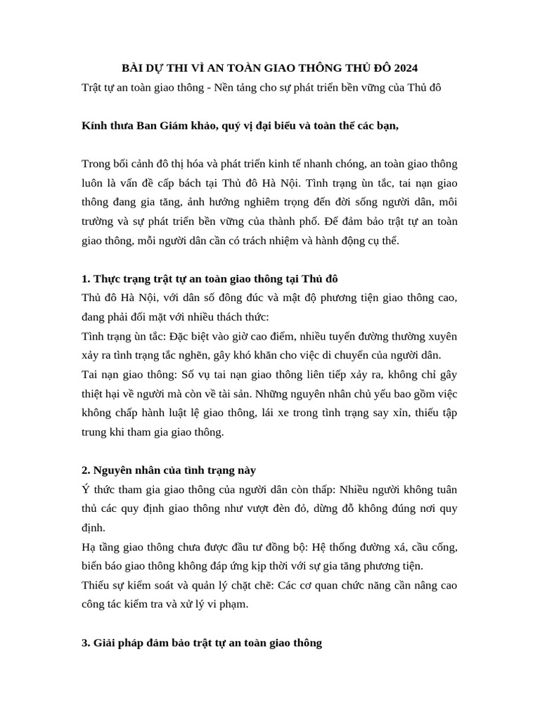 Mau Bai Du Thi VI An Toan Giao Thong Thu Do 2 | PDF