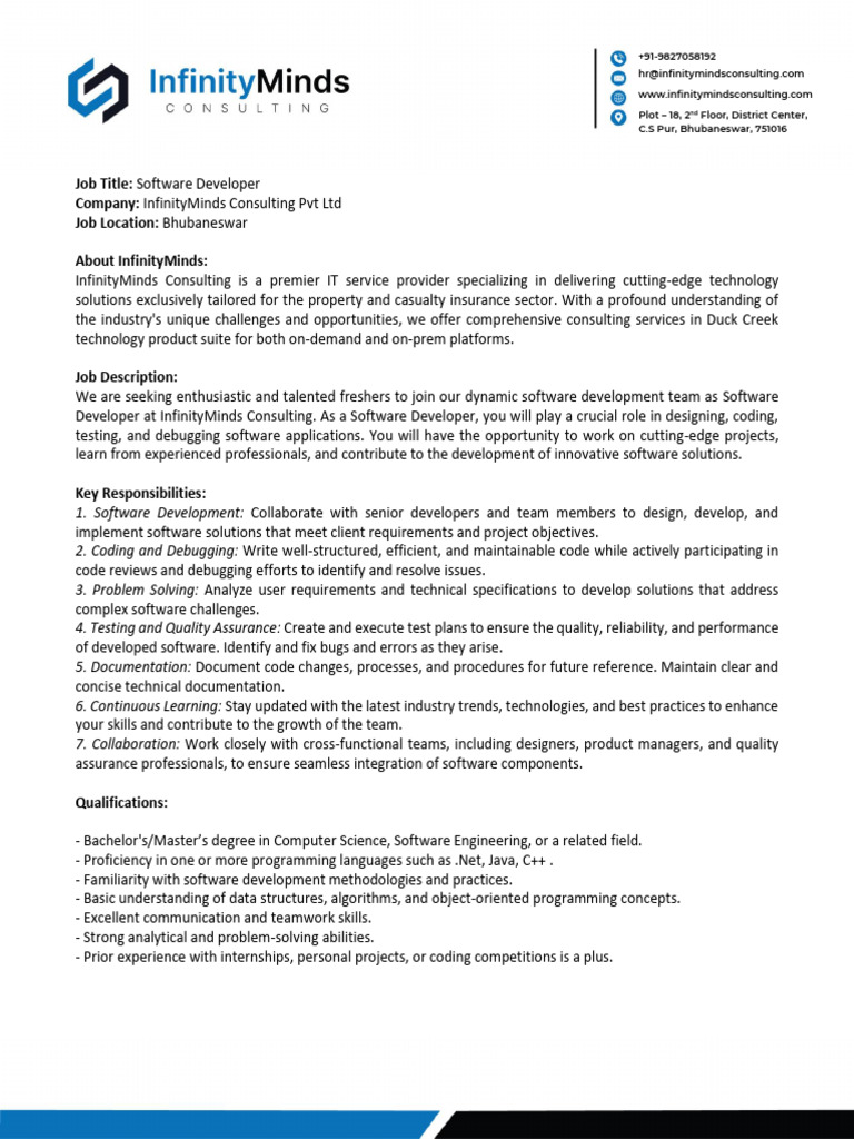 InfinityMinds Job Description | PDF | Software | Computer Programming