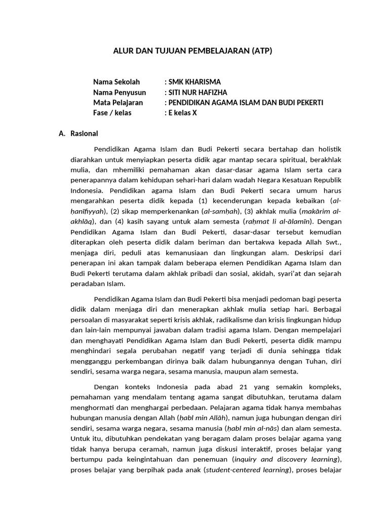 Atp Pai CP TP Prota Promes Kurmer Fase e Wiji Wahyu N 1 | PDF