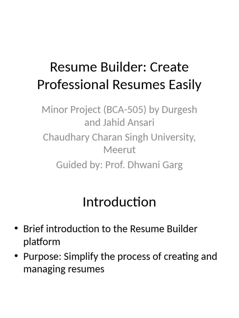 Resume Builder Project Overview and Features | PDF