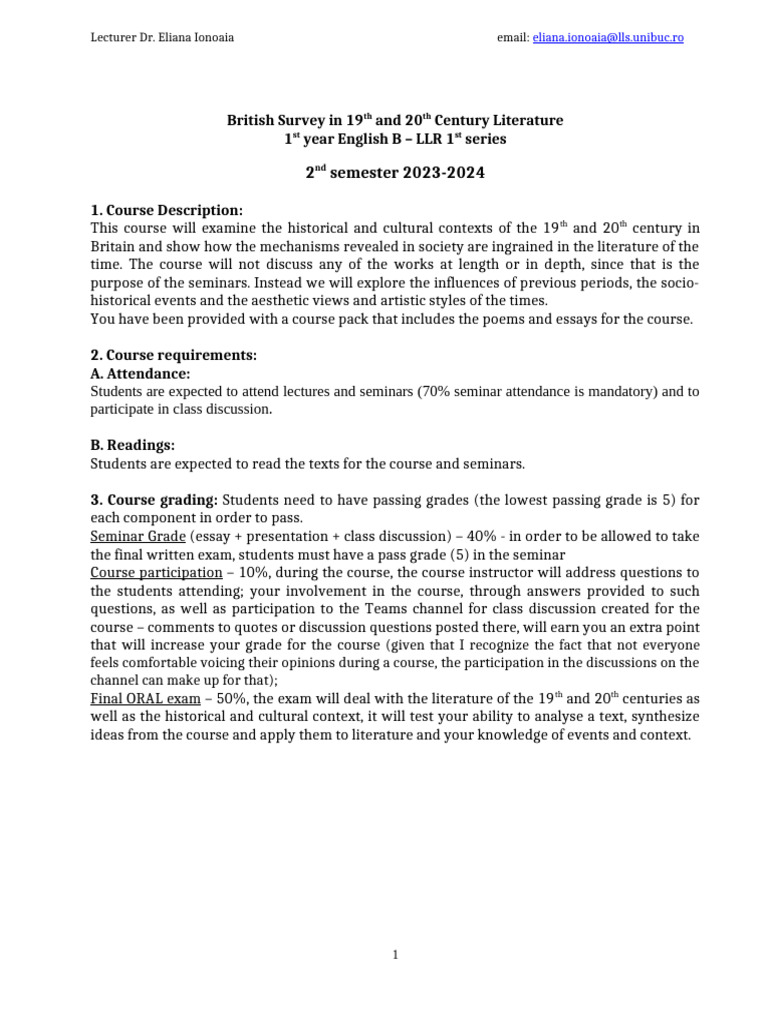 British Literature: 19th & 20th Century Survey | PDF | Victorian Literature