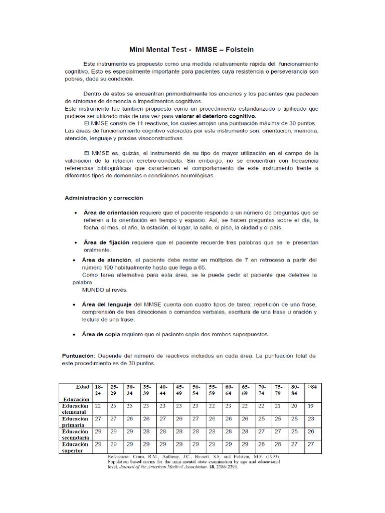 Instructivo Mini Mental Test | PDF