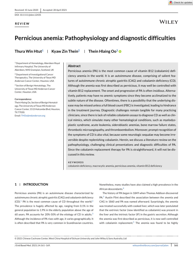 J Evidence Based Medicine - 2021 - Htut - Pernicious Anemia ...