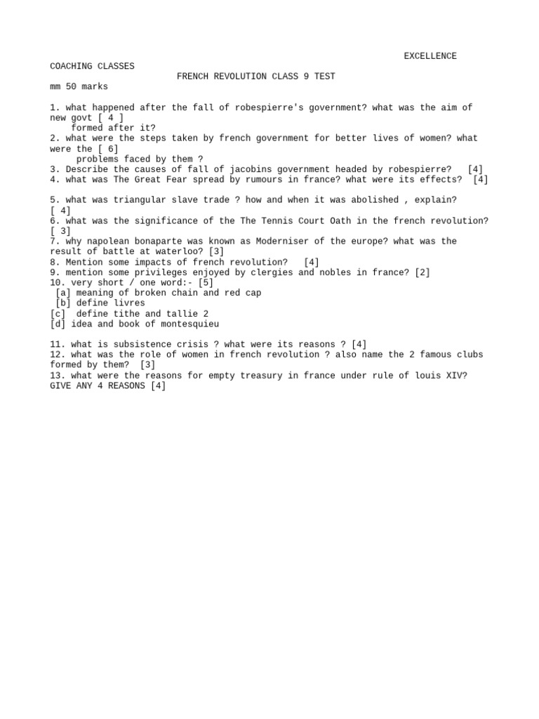 French Revolt Class9 Test | PDF