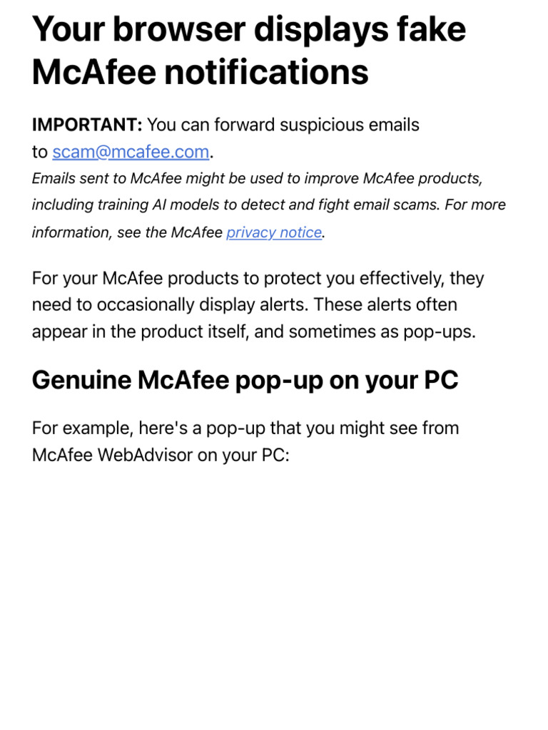 McAfee KB - Your Browser Displays Fake McAfee Notifications | PDF ...