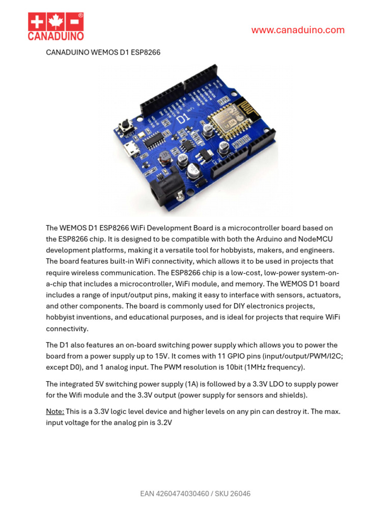 Canaduino 26046 Wemos d1 Esp8266 | PDF | Home & Garden | Technology ...