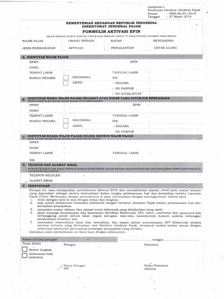 Formulir Aktivasi Efin | PDF