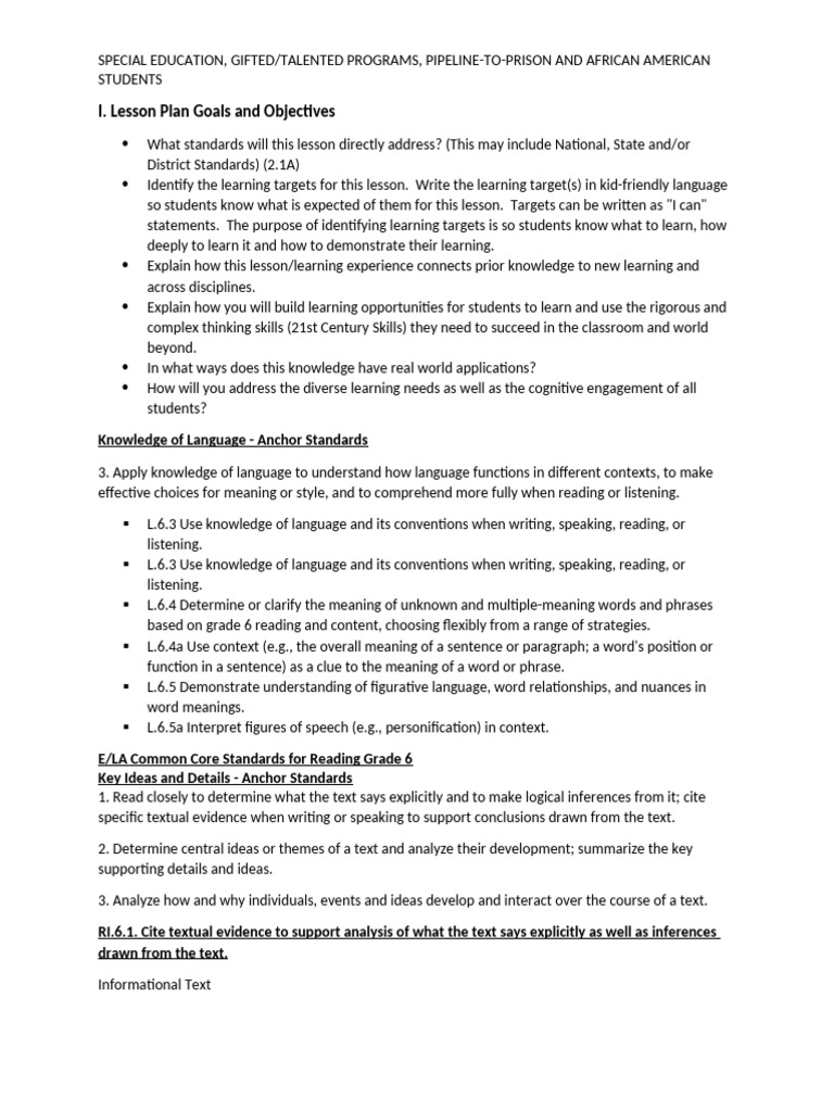 EDU 514 Lesson Plan Goals-Objectives-Activities-Assessment | PDF ...