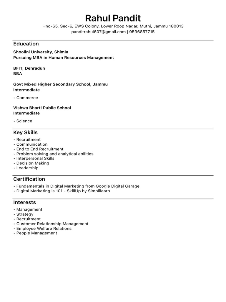 Rahul's Resume | PDF | Business