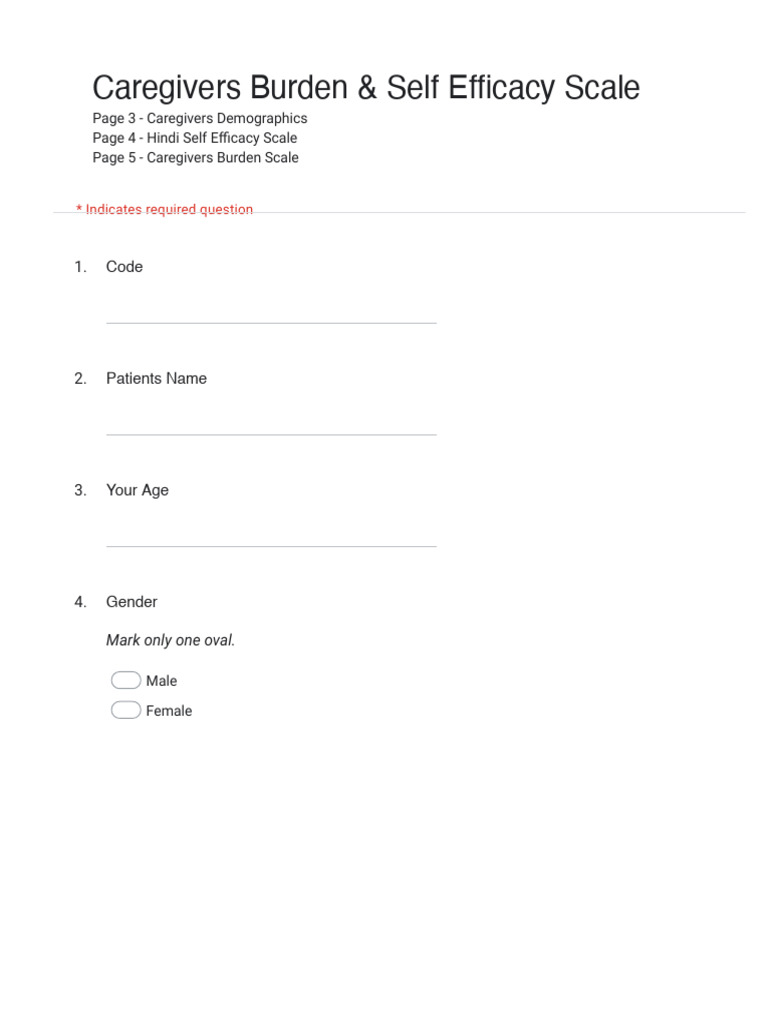 Caregivers Burden & Self Efficacy Scale | PDF | Caregiver | Social ...