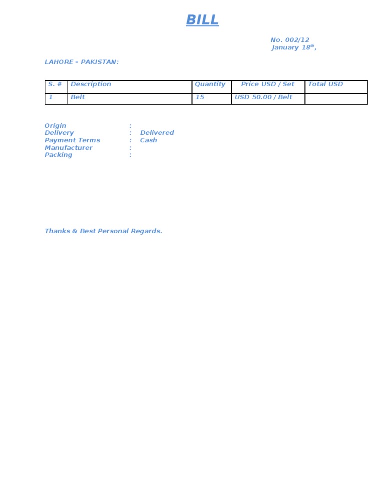 Invoice for Belt Order - January 2023 | PDF