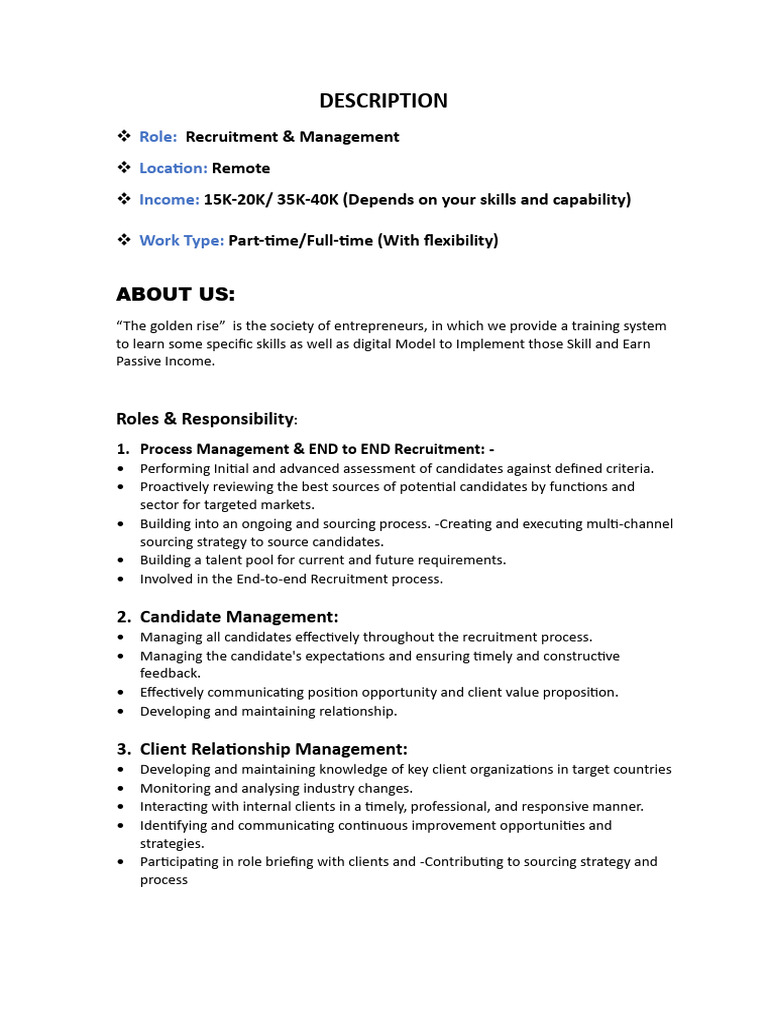 Job Description | PDF | Career & Growth | Business