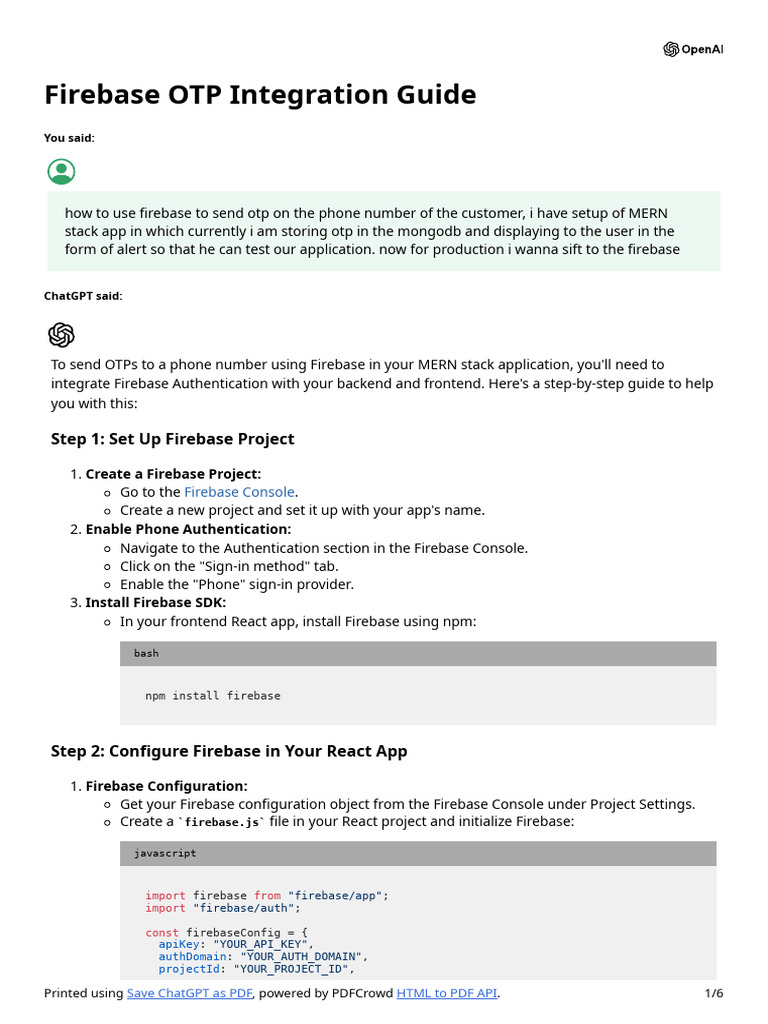 Firebase OTP Integration Guide | PDF | Java Script | Software Development