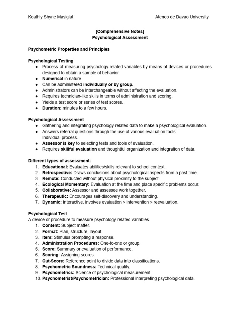 Psychological Assessment Guide | PDF | Validity (Statistics) | Level Of ...