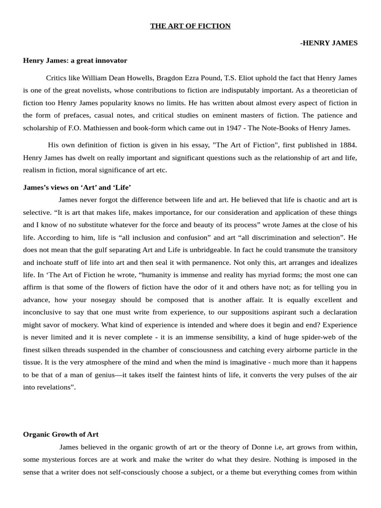 Henry James' Art of Fiction Insights | PDF | Henry James | Novels