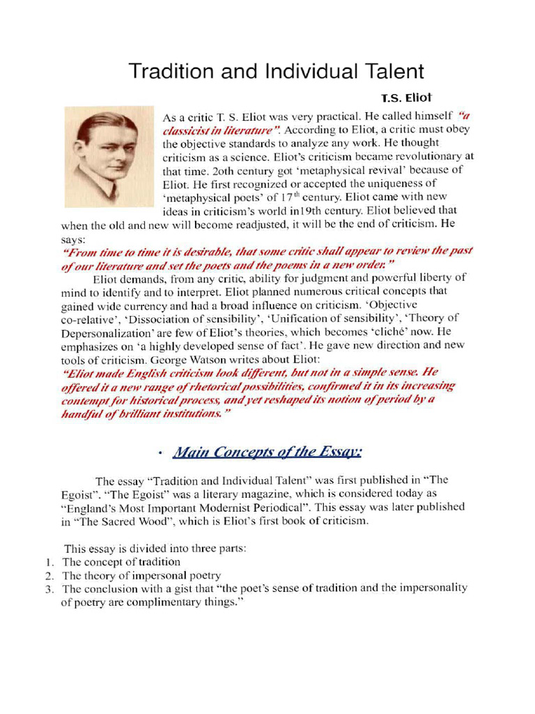 Tradition and Individual Talent by T.S. Eliot | PDF