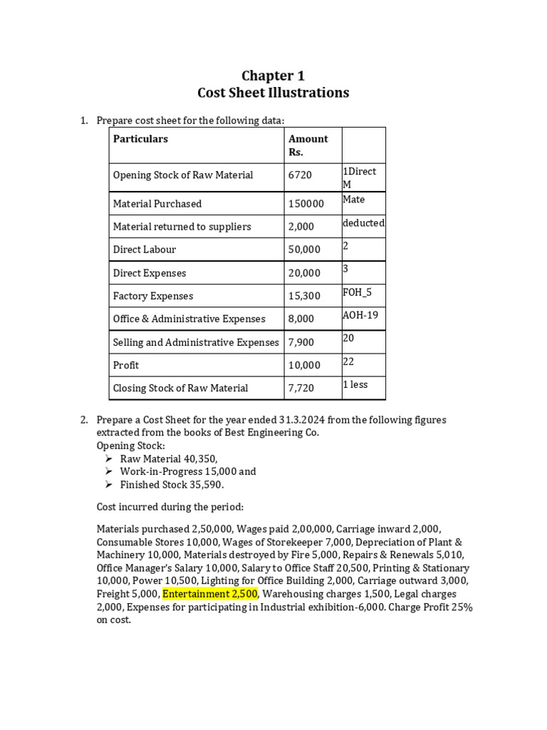 Cost Sheet | PDF | Expense | Cost