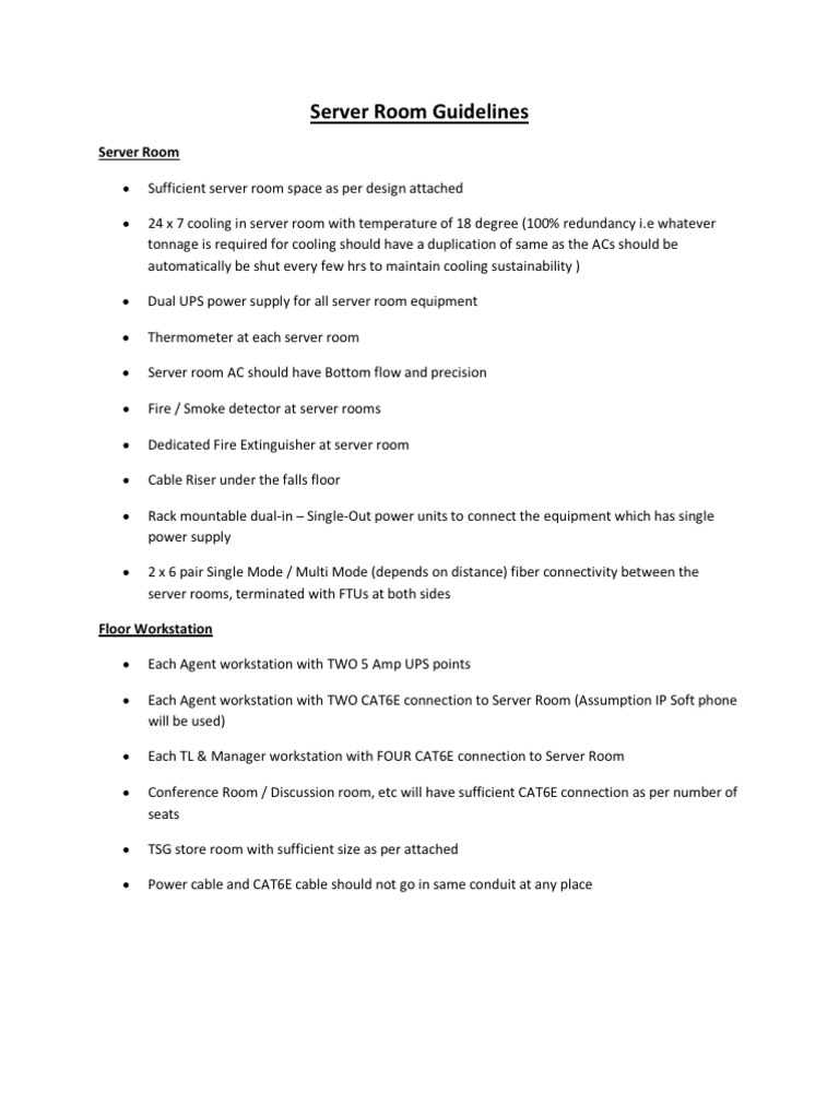 Server Room Guidelines | PDF | Electronics | Equipment