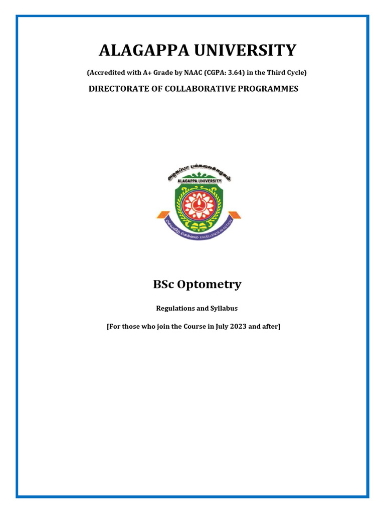 Alagappa University BSc Optometry Syllabus | PDF | Optics | Medical ...
