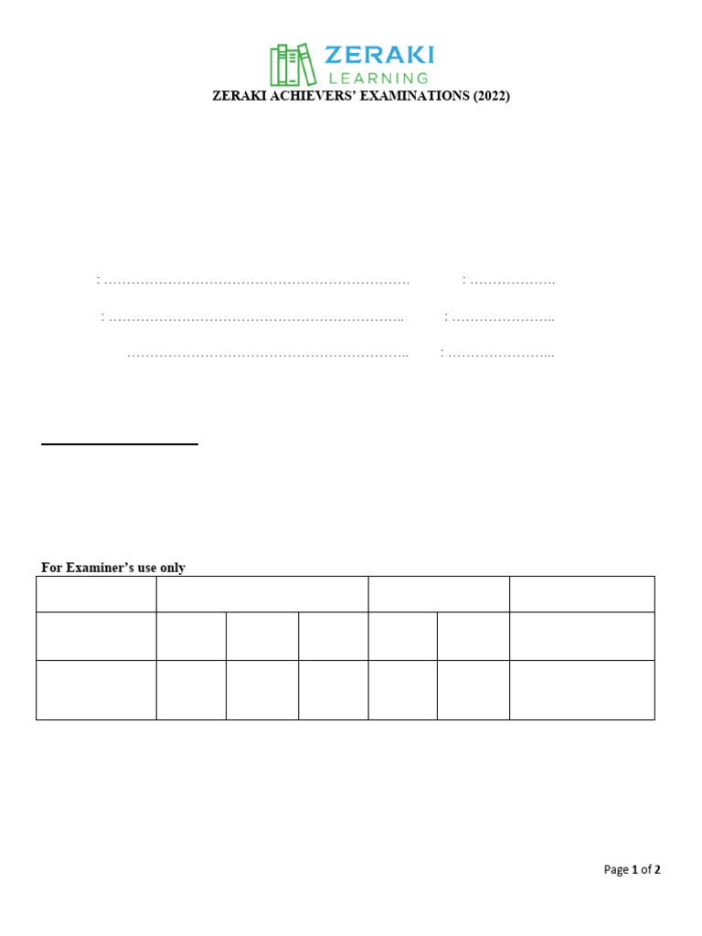 HISTORY PAPER 2 FORM 3 Question Paper Zeraki Achievers 7.0 - August ...