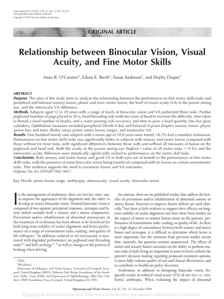 REF 30 Relationship - Between - Binocular - Vision, - Visual.5 | PDF ...