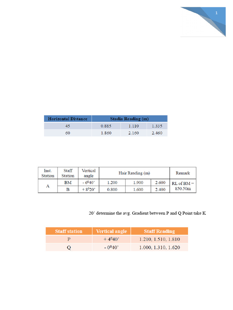 Assignment 2 Tacheometry | PDF | Surveying | Metrology