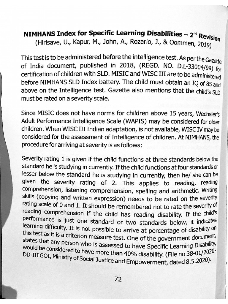 Nimhans SLD Upadated Version | PDF